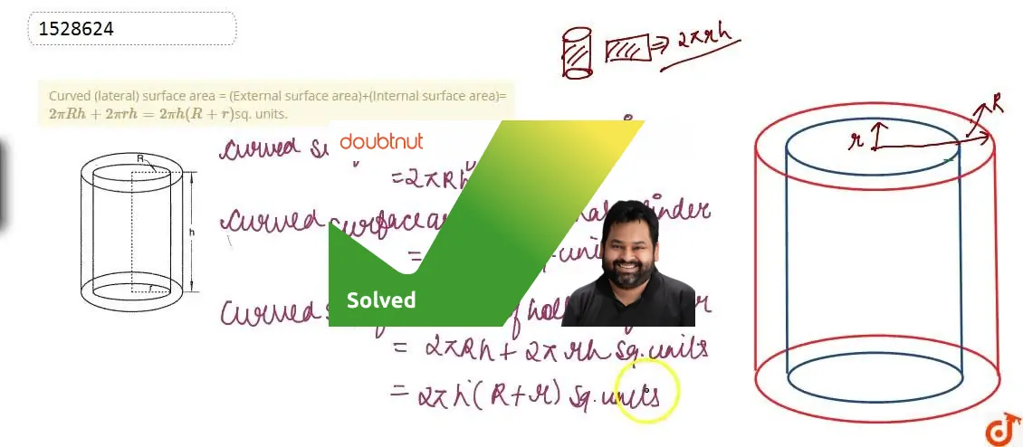 Curved (lateral) surface area = (External surface area)+(Internal surf