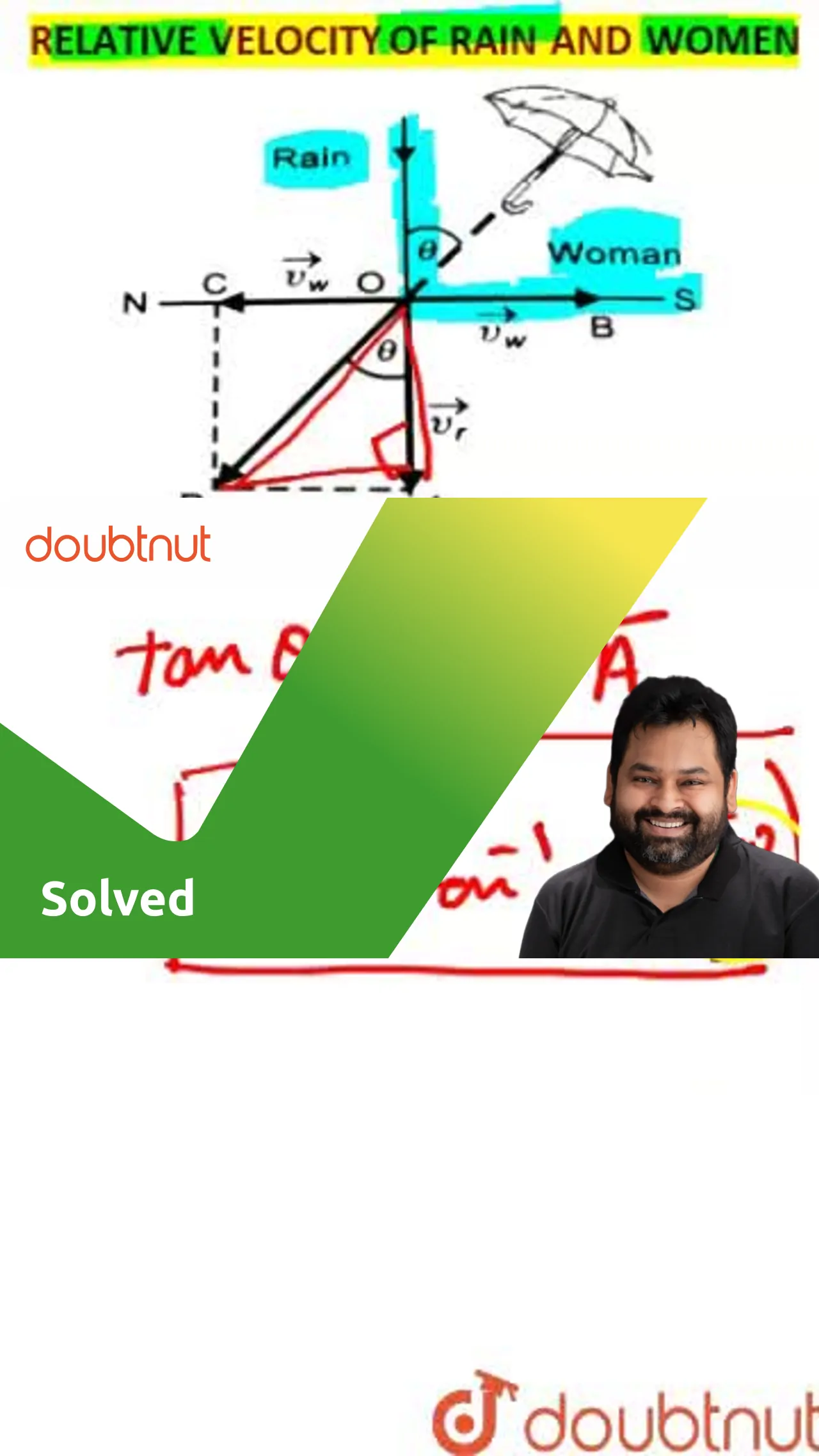 Problems on Relative Velocity of Rain and Woman
