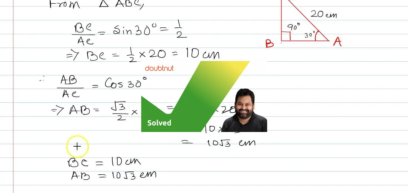 [Bengali] In a right-angled triangle ABC, angleB=90^(@), angleA=30^(@)