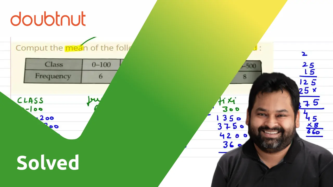 Comput the mean of the following data, using direct method