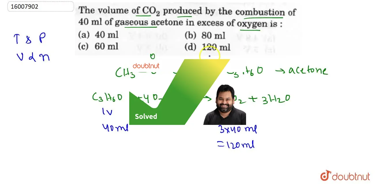 The volume of CO2 prodcued by the combination of 40 ml of gaseous ace
