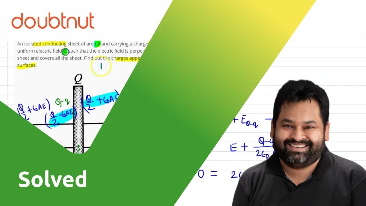 An isolated conducting sheet of area A and carrying a charge Q is plac
