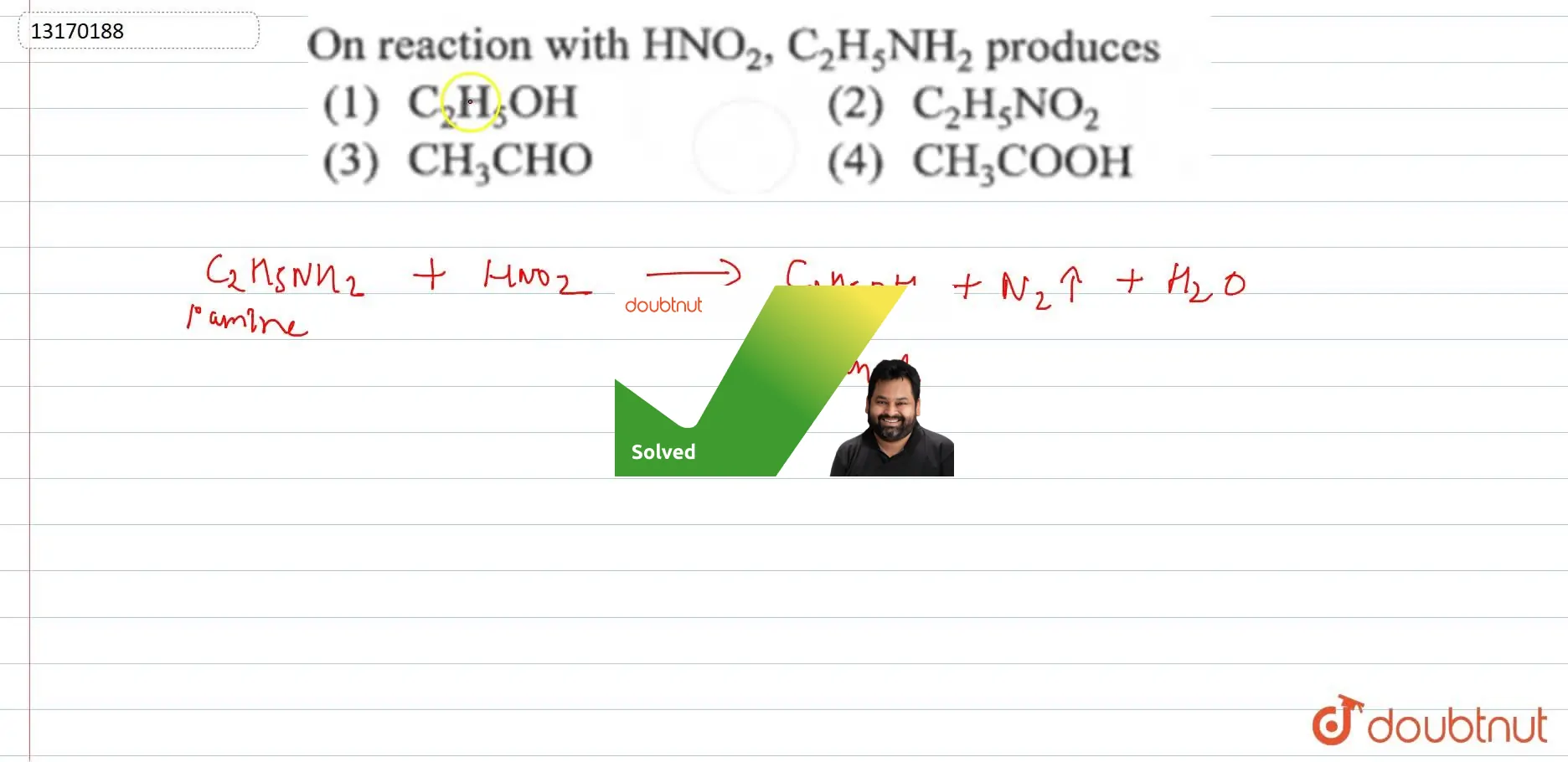 On reaction with HNO(2)C(2)H(5)NH(2) produces