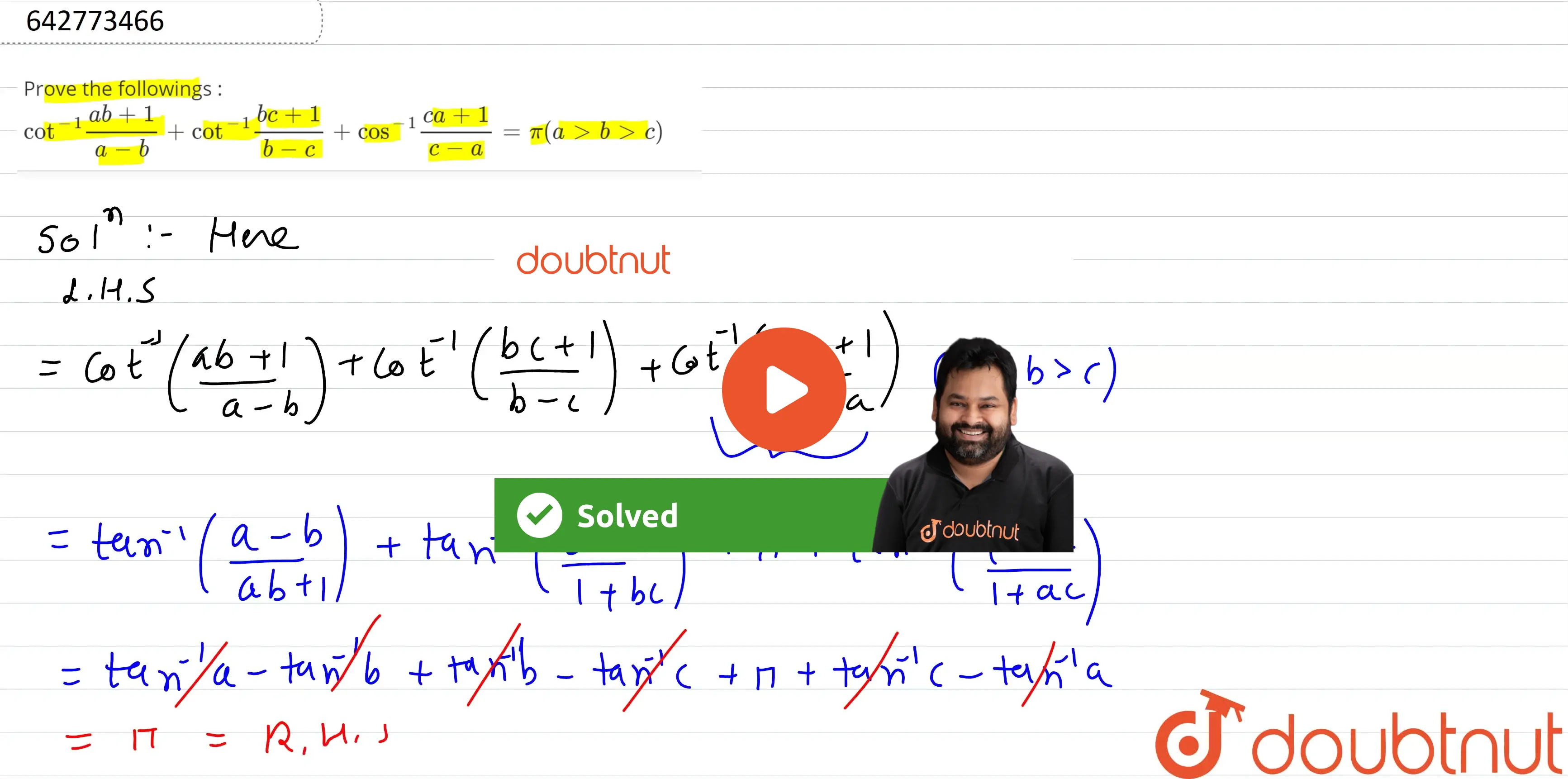 [Gujrati] Prove the followings : "cot"^(-1)(ab+1)/(a-b)+"cot"^(-1)(b