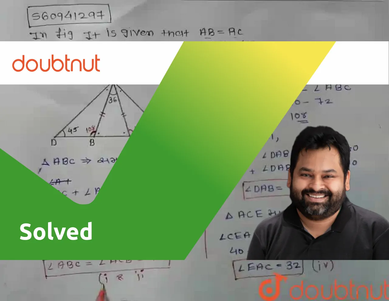 [Gujrati] In the adjacent figure, it is given that AB =AC, angleBAC