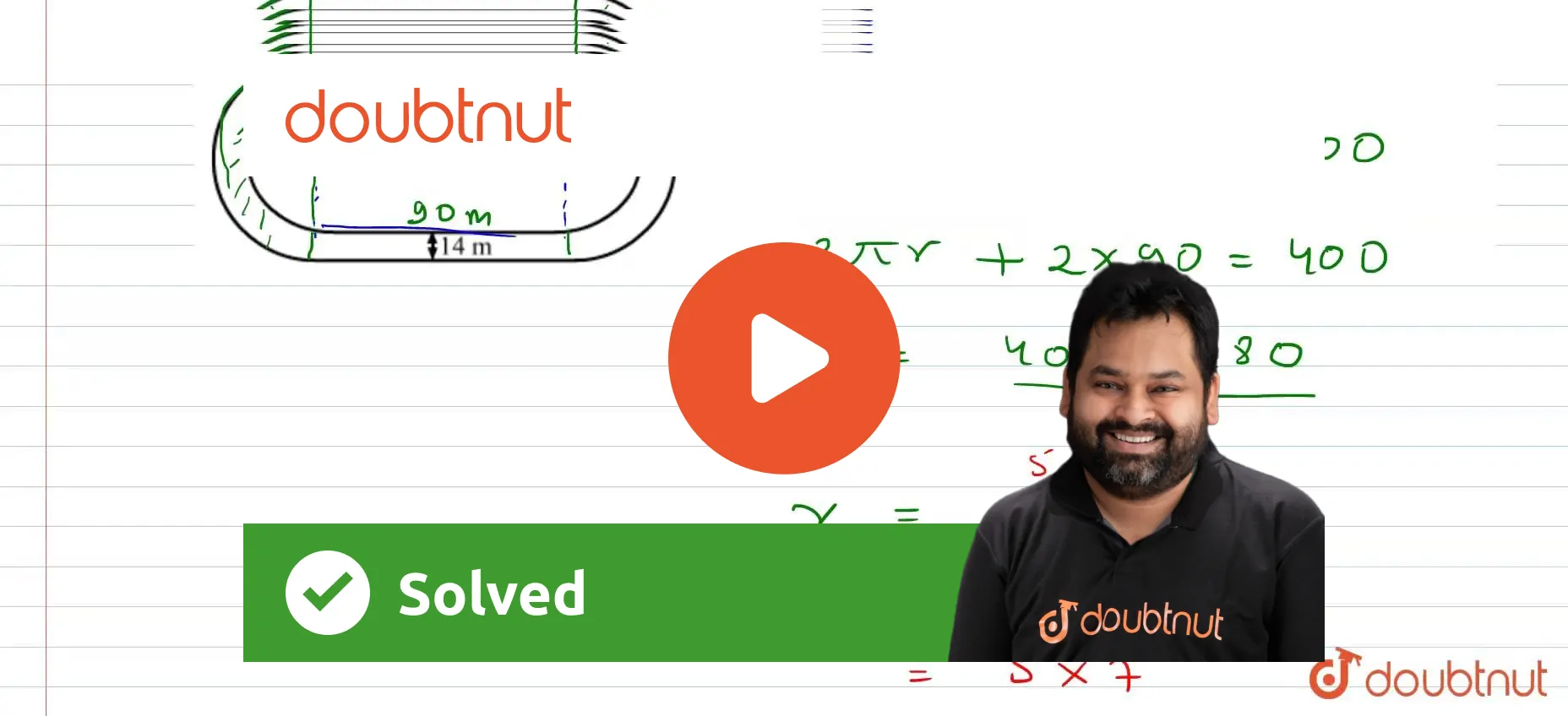 The inside perimeter of a running track (shown in figure) is 400m. The