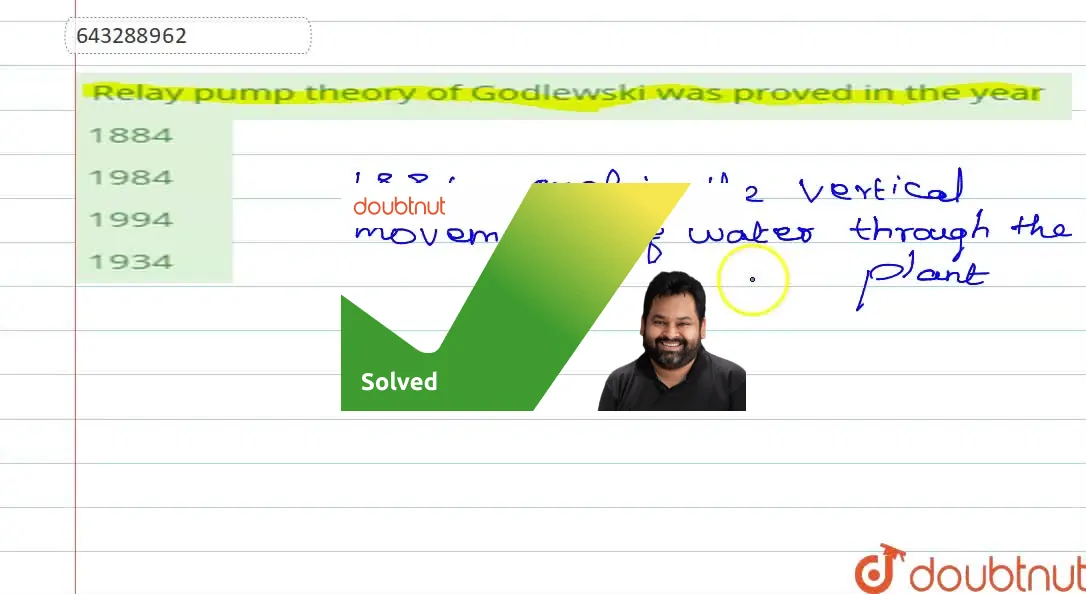 [Tamil Solution] Relay pump theory of Godlewski was proved in the year
