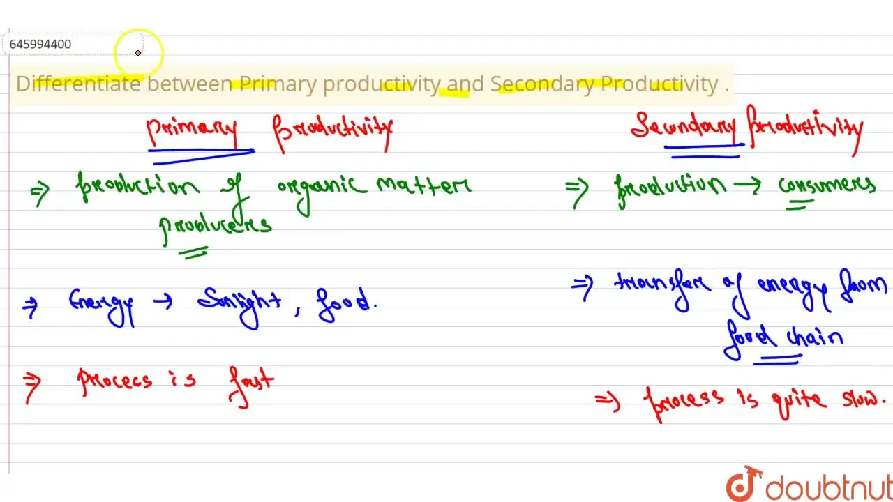 [Odia Solution] Differentiate between Primary productivity and Seconda