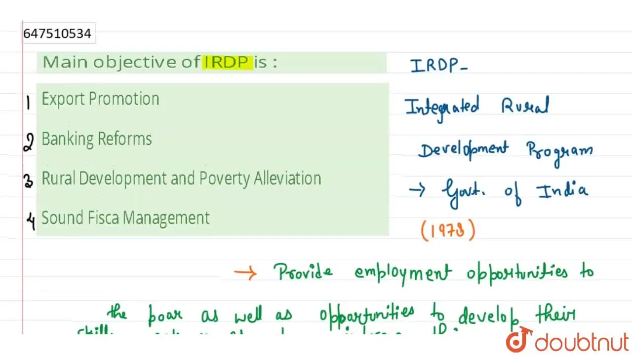 Main objective of IRDP is