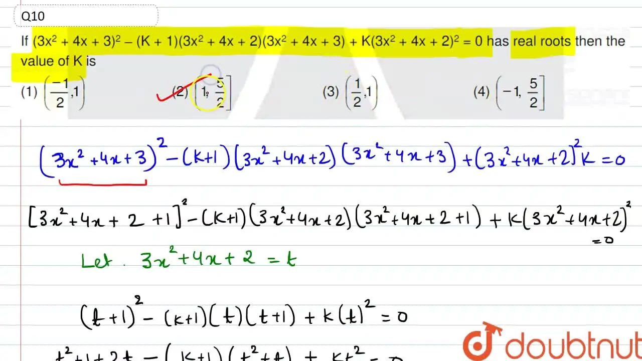 (3x^2+4x+3)^2-(k+1)(3x^2+4x+2)(3x^2+4x+3)+k(3x^2+4x+2)^2=0. Find 'k' f