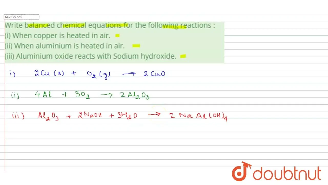 Write Balanced Chemical Equations For The Following Reactions I