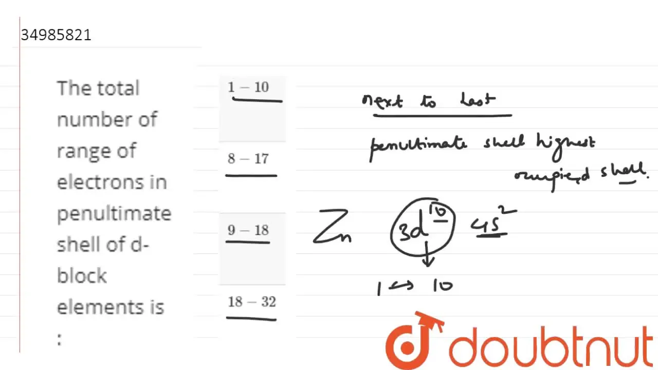 The total number of range of electrons in penultimate shell of d-block