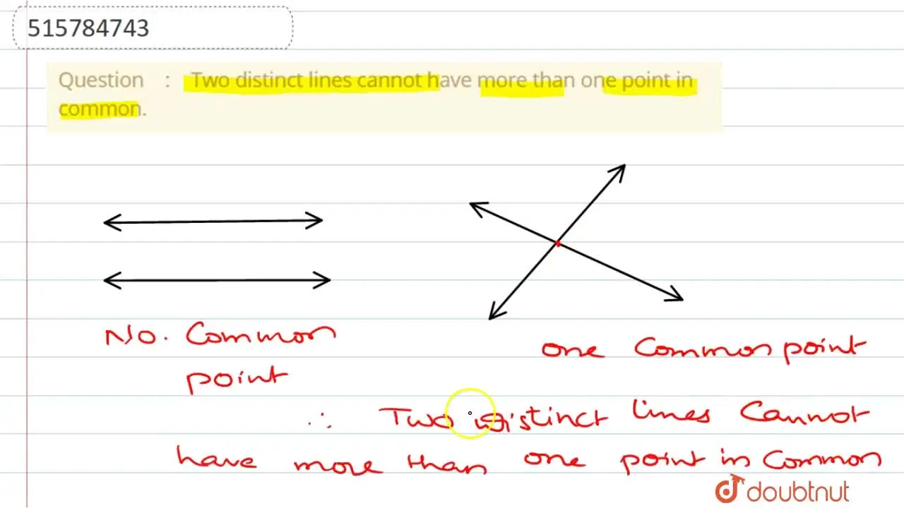 [Telugu] Two distinct lines cannot have more than one point in common.