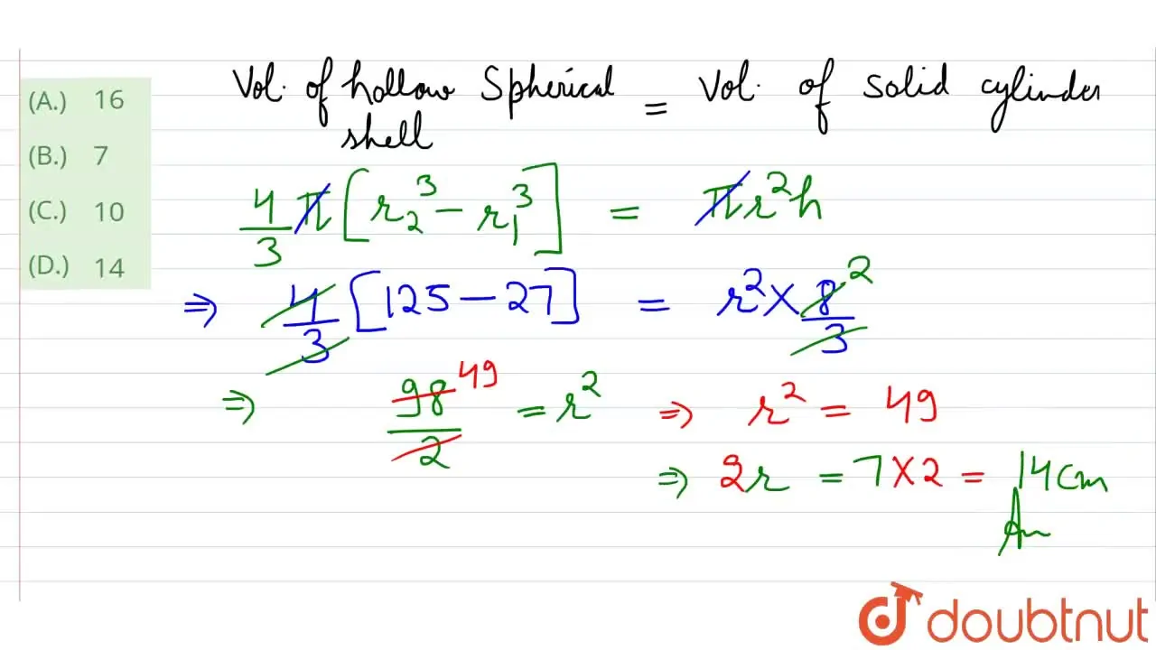 The diameters of the internal and external surfaces of a hollow spher