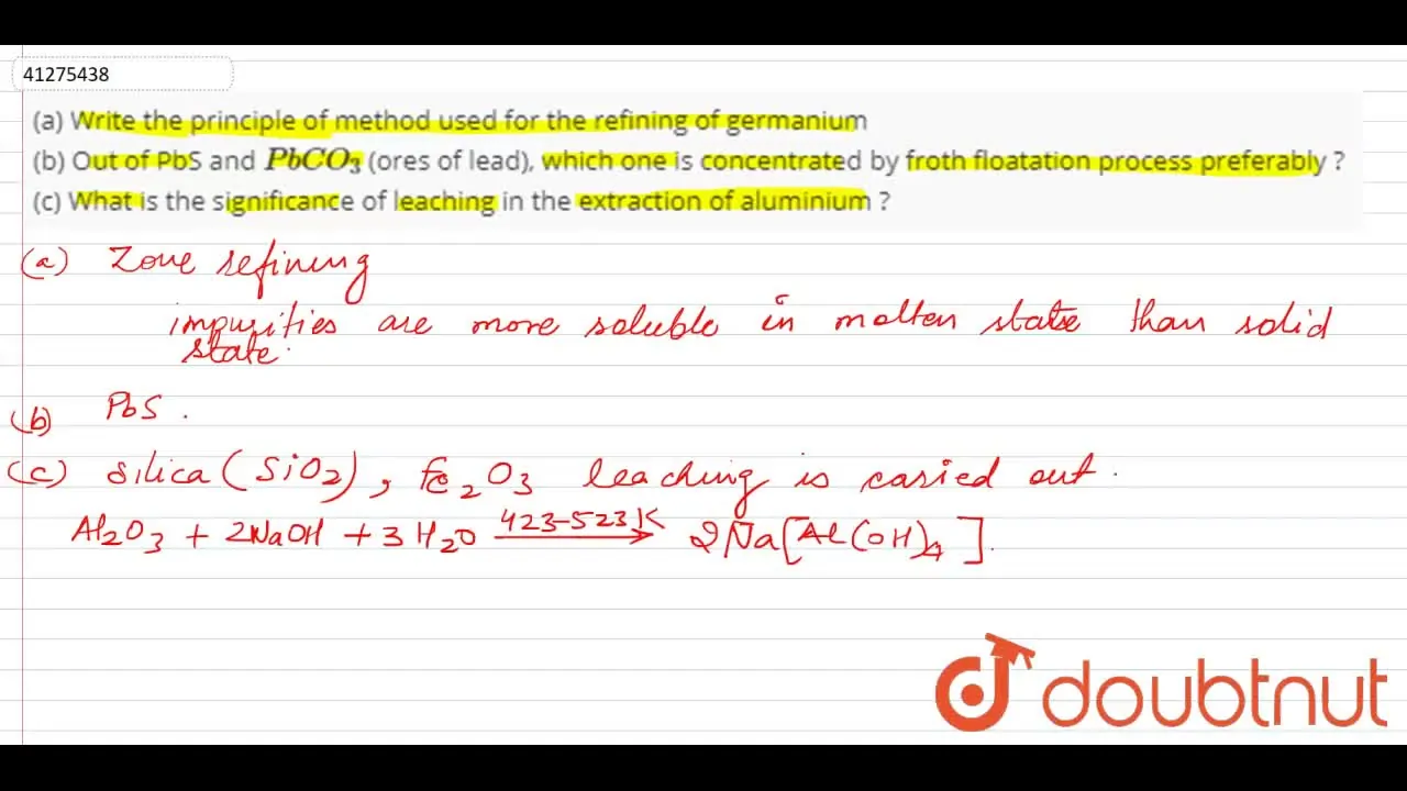 (a) Write the principle of method used for the refining of germanium