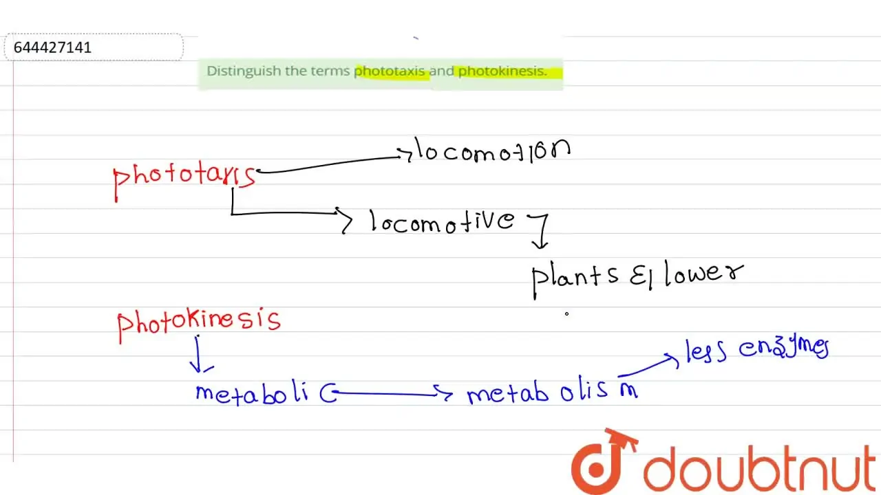 [Telugu Solution] Distinguish the terms phototaxis and photokinesis.