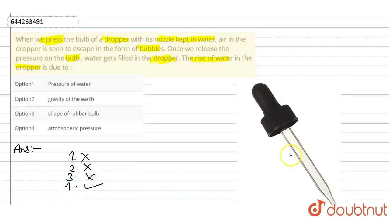 When we press the bulb of a dropper with its nozzle kept in water, air