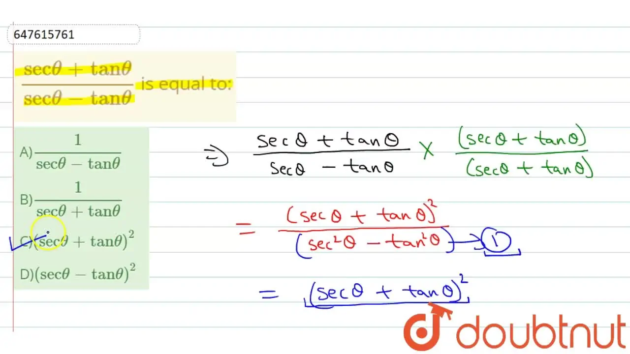 ("sec"theta+"tan"theta)/("sec"theta-"tan"theta) is equal to: