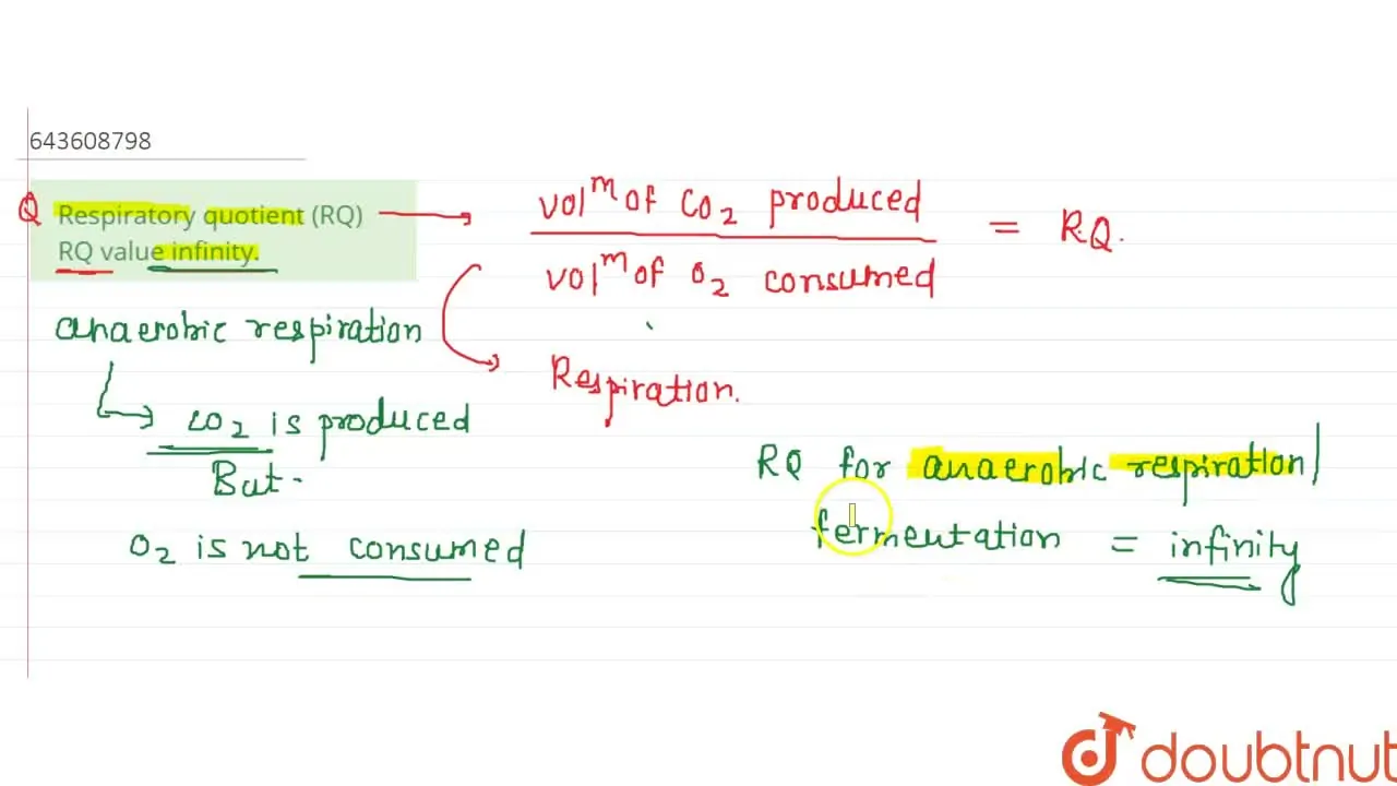 [Marathi Solution] Respiratory quotient (RQ) RQ value infinity.