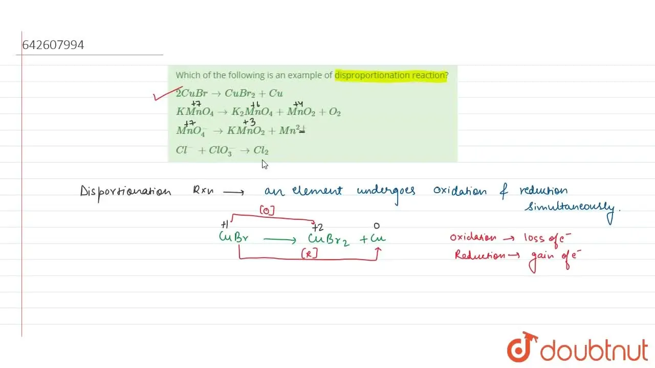 Which of the following is an example of disproportionation reaction?