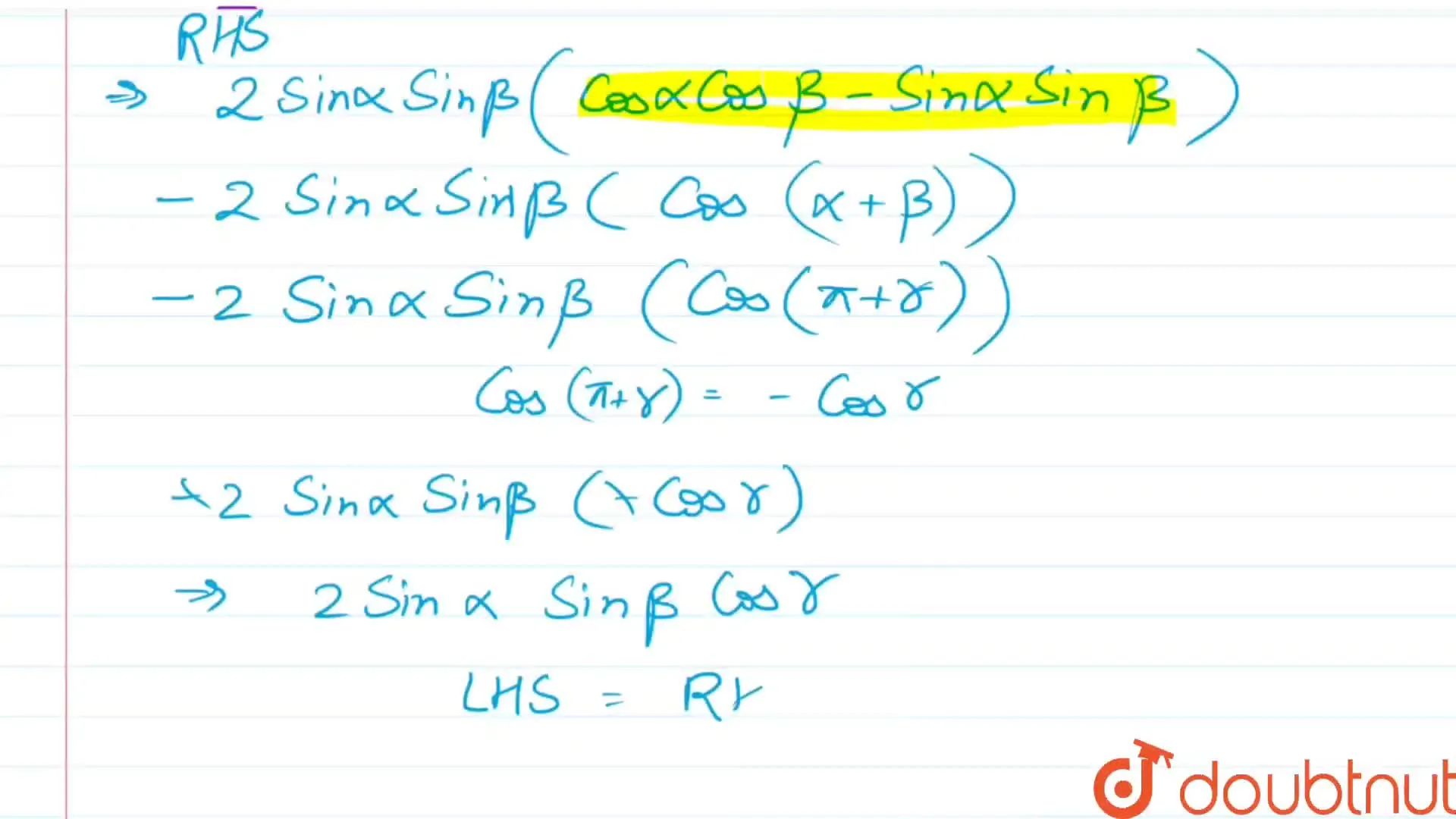 If alpha + beta- gamma= pi, prove that sin^(2)alpha + sin^(2)beta - s
