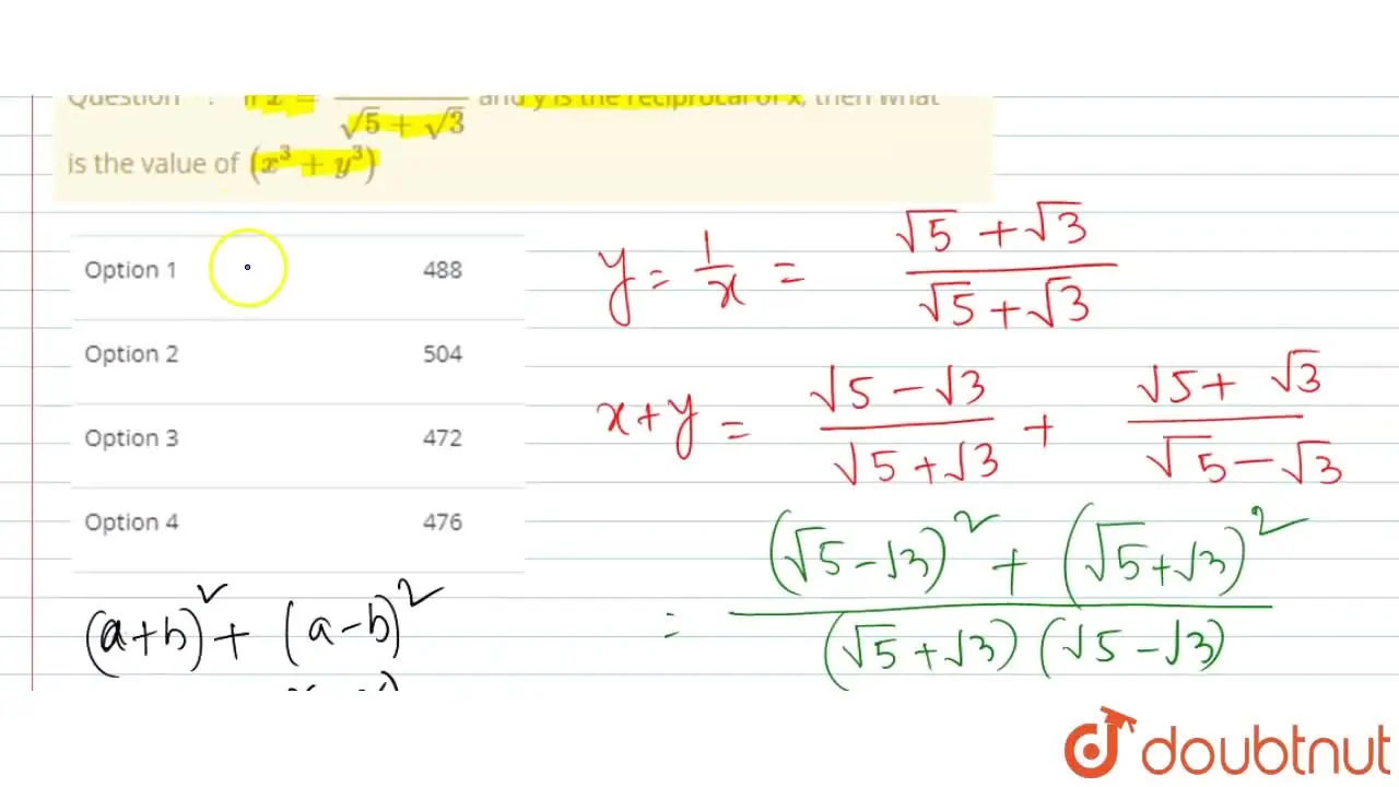 If x = (sqrt(5) - sqrt(3))/(sqrt(5) + sqrt(3)) and y is the reciprocal