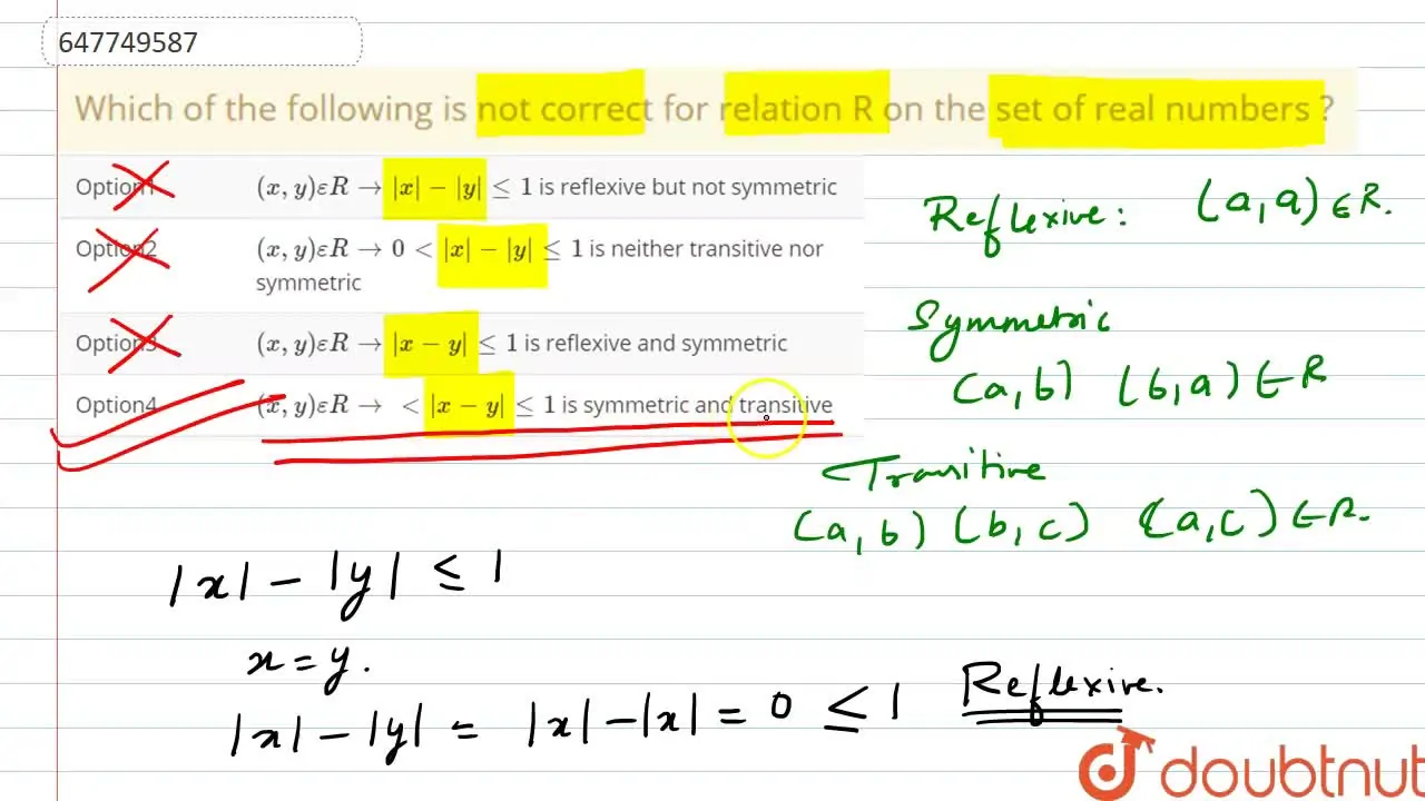 (x,y) epsilon R rarr |x-y| le 1 is reflexive and symmetric