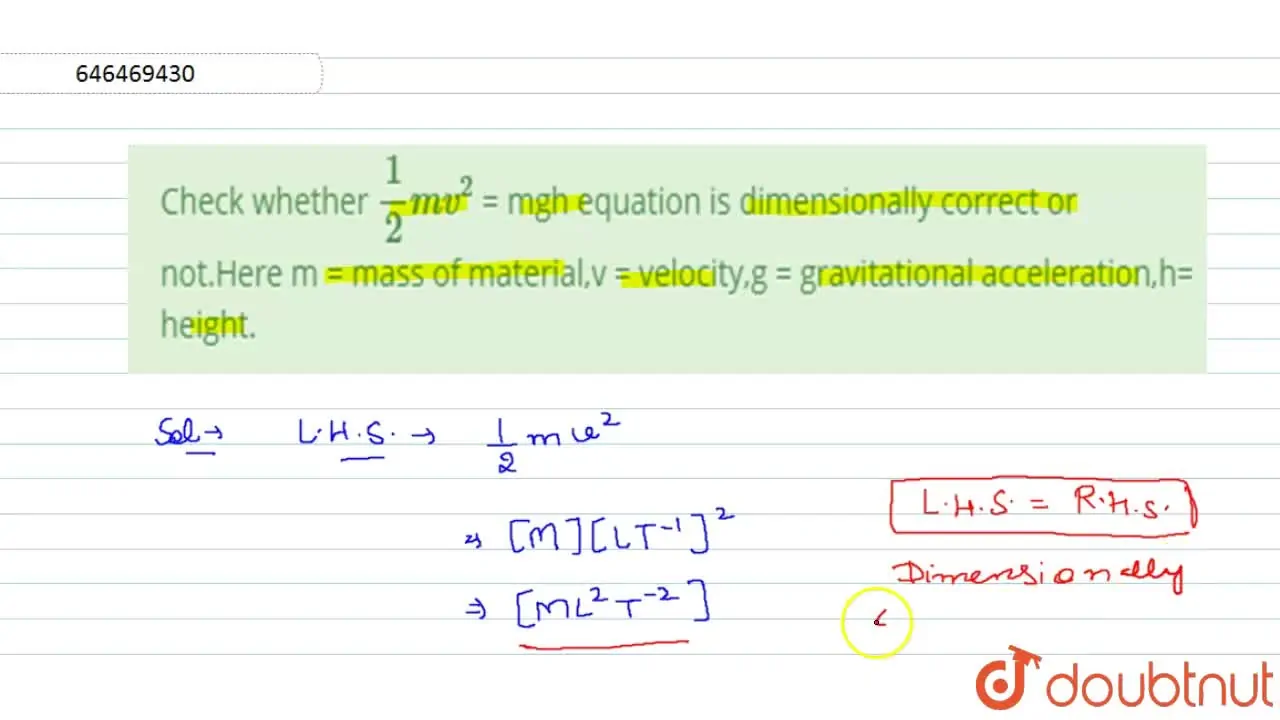 [Punjabi] Check whether 1/2 mv^2 = mgh equation is dimensionally corre