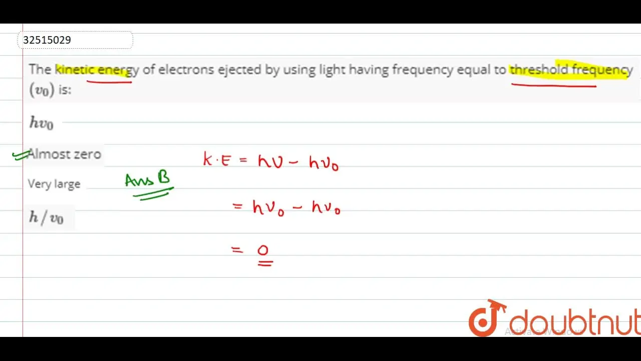 The kinetic energy of electrons ejected by using light having frequenc
