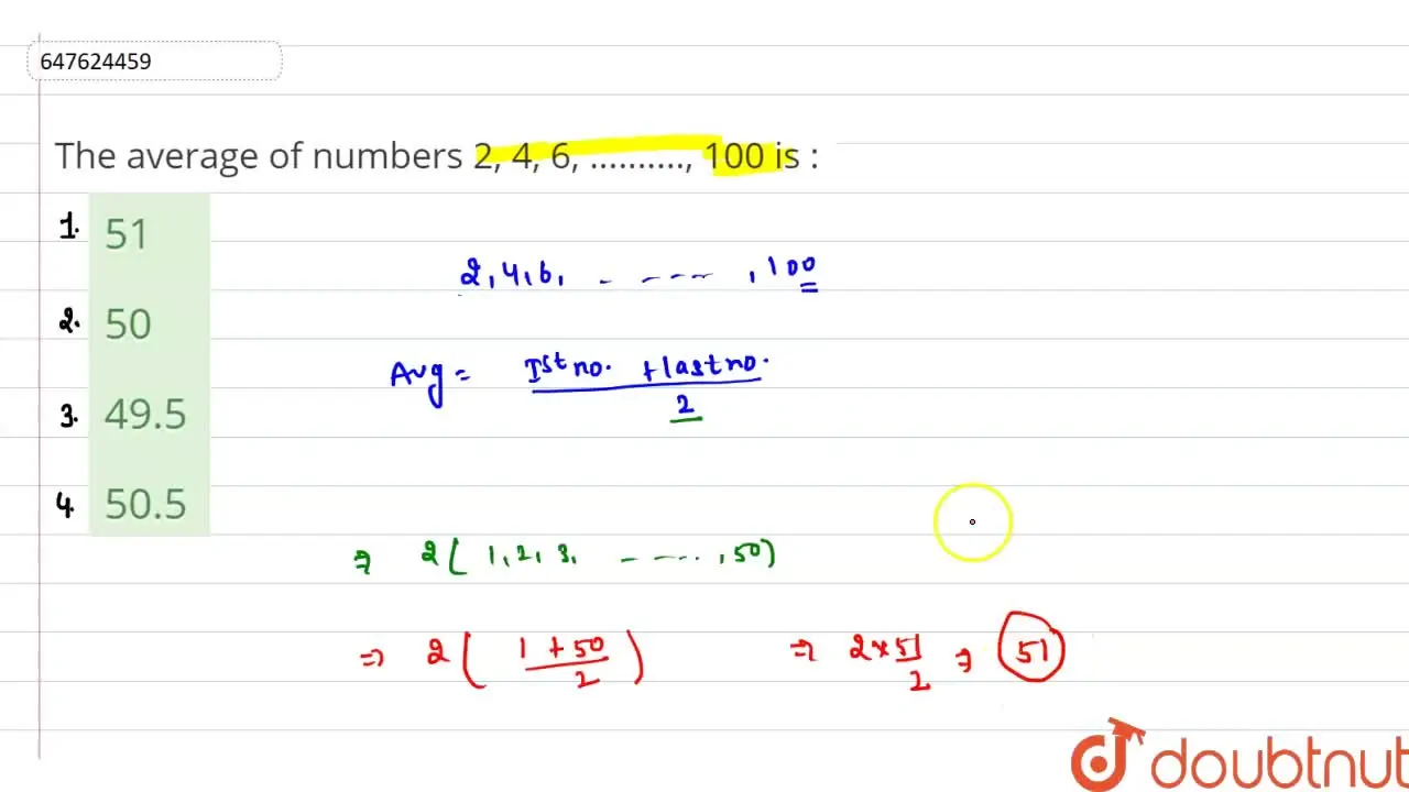 The average of numbers 2, 4, 6, .........., 100 is