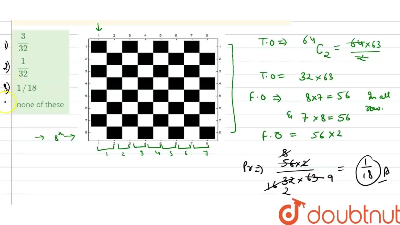 Two squares are chosen at random on a chessboard, the probability that