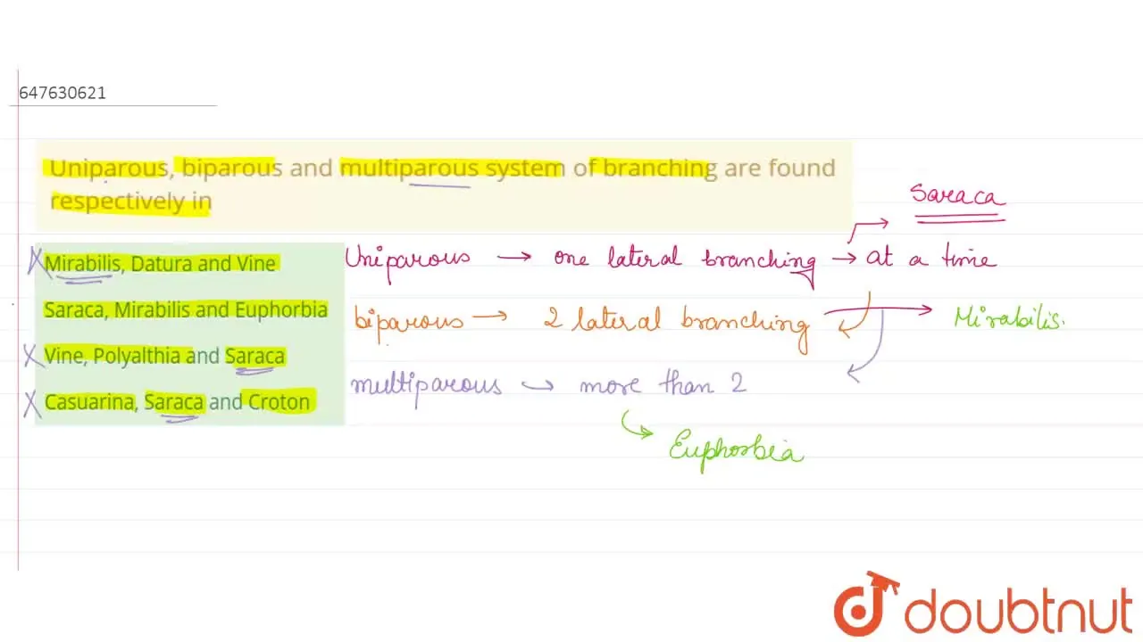 [Bengali Solution] Uniparous, biparous and multiparous system of branc