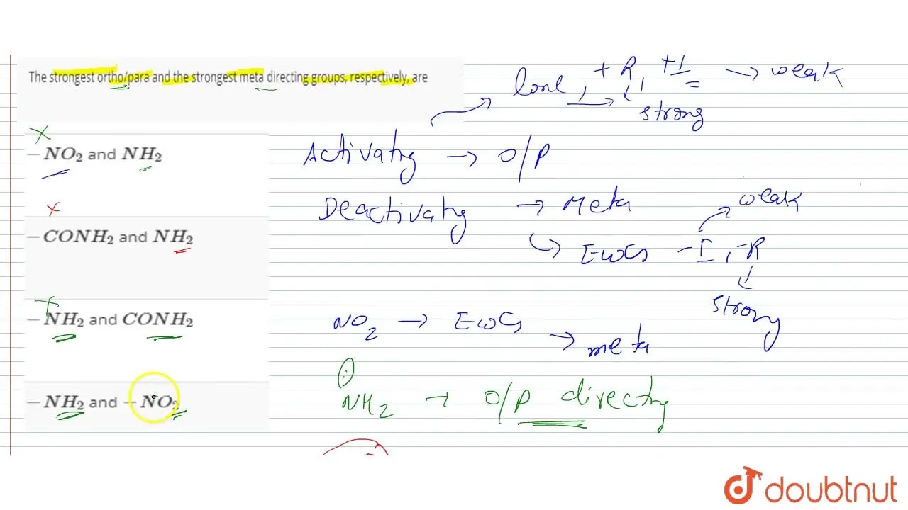 The strongest ortho/para and the strongest meta directing groups, resp
