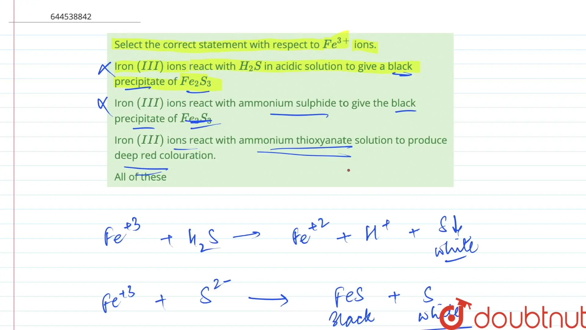 Iron (III) ions react with ammonium thioxyanate solution to produce de