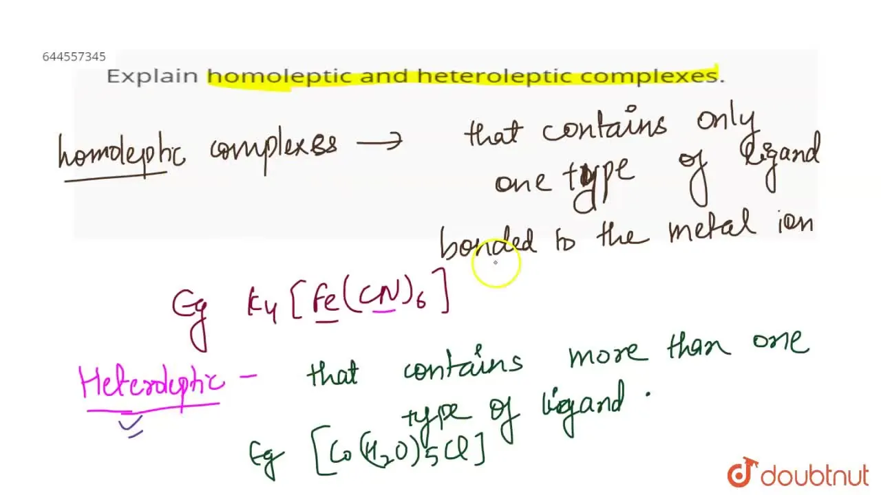 Explain homoleptic and heteroleptic complexes.