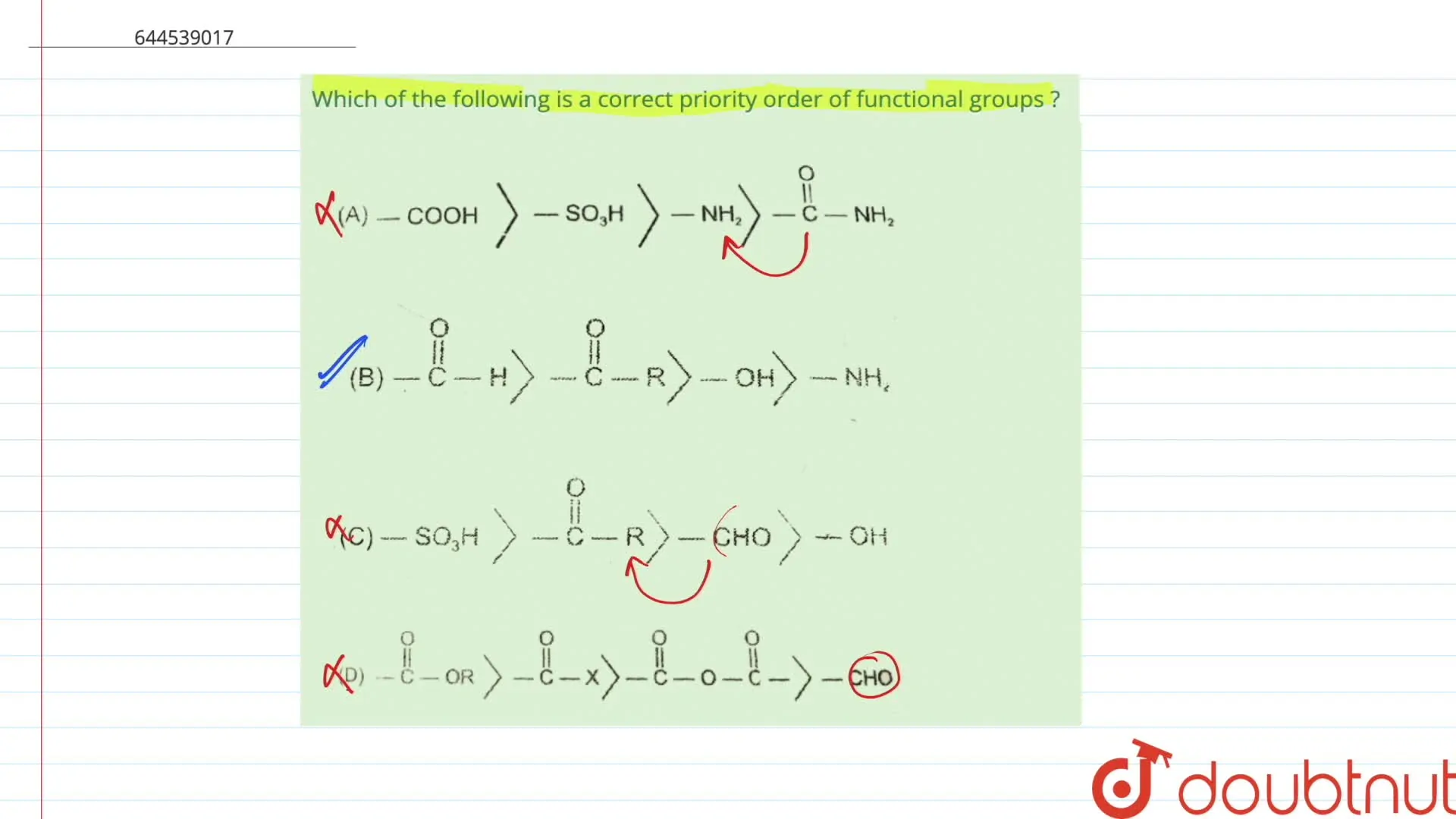 Which of the following is a correct priority order of functional group