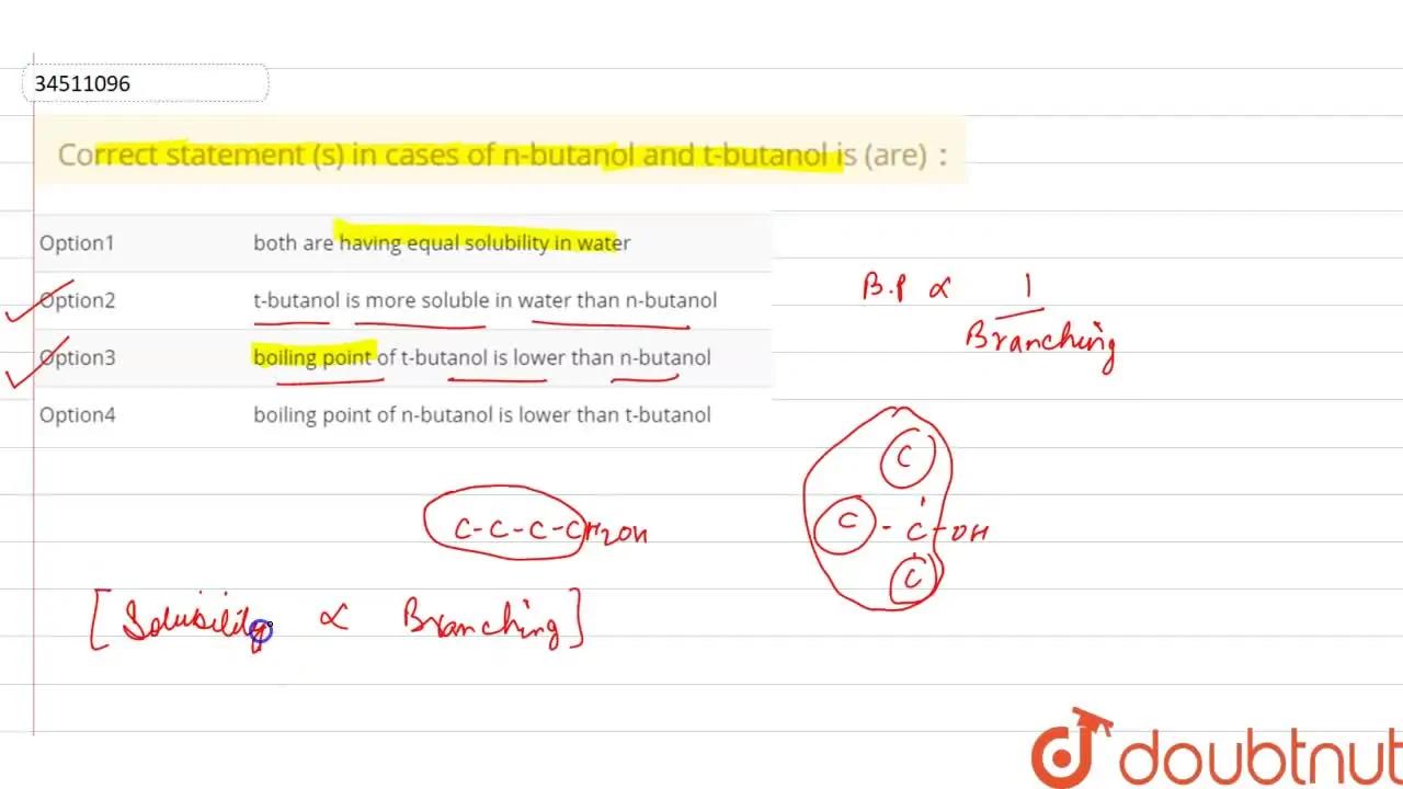 boiling point of t-butanol is lower than n-butanol