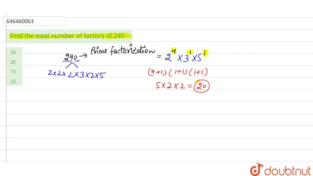 Find the total number of factors of 240