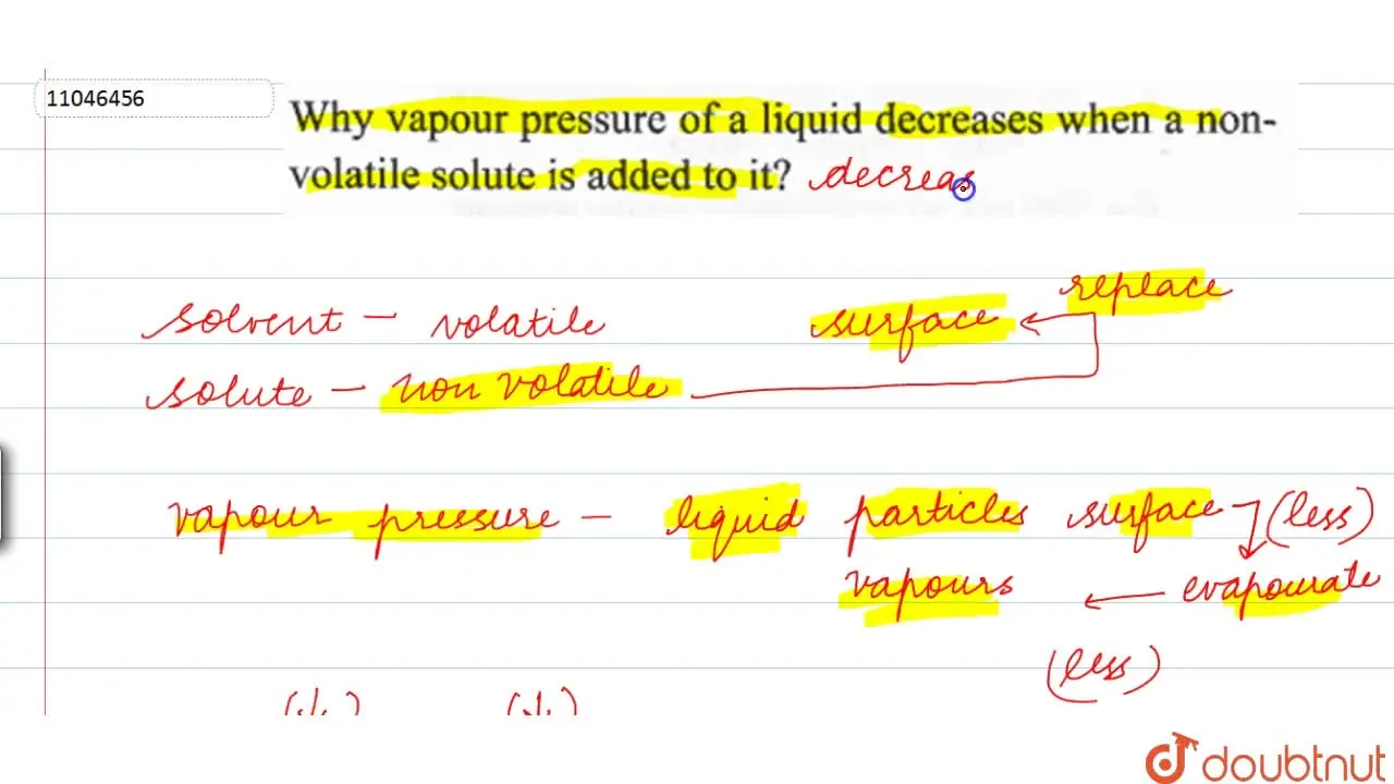 Why vapour pressure of a liquid decreases when a non- volatile solute