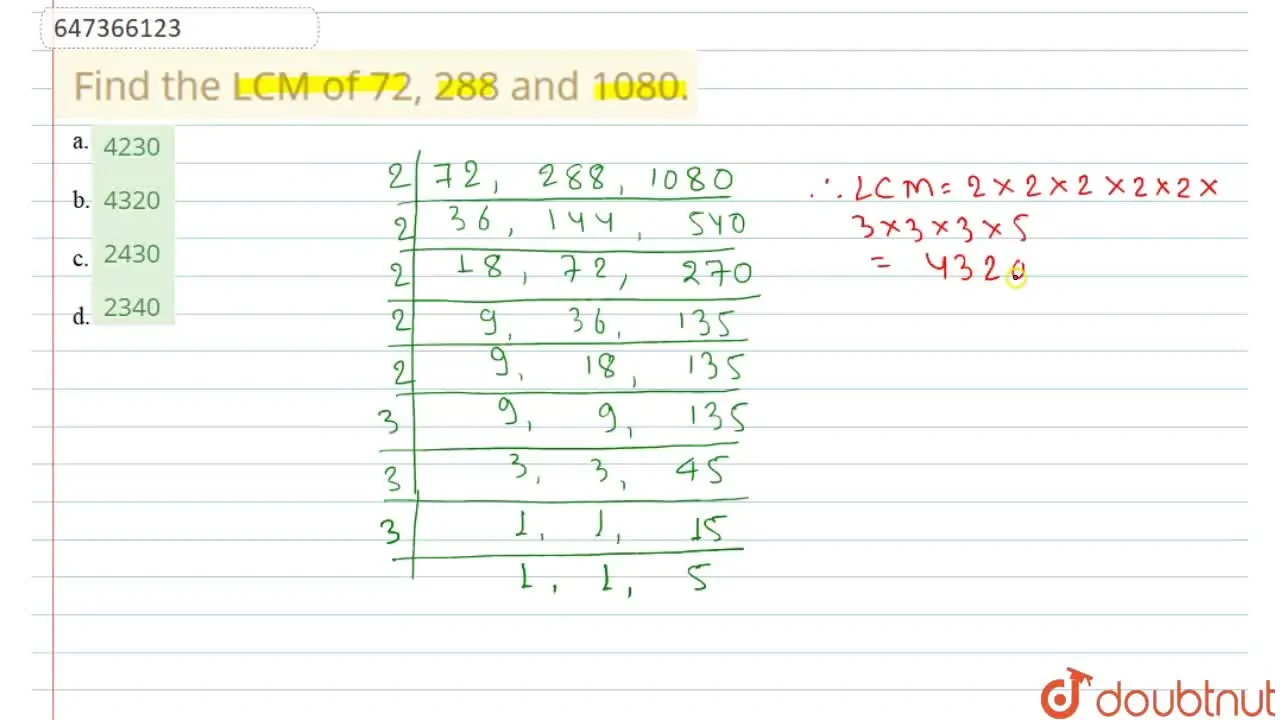 Find the LCM of 72, 288 and 1080.