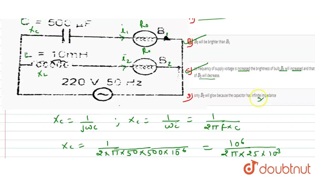 as frequency of supply voltage is increased the brightness of bulb B