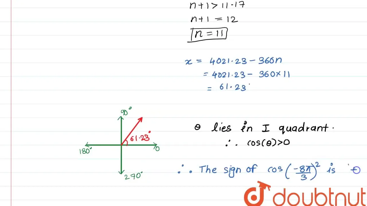 [Marathi] State the signs of cos (frac(-8pi)(3))^2
