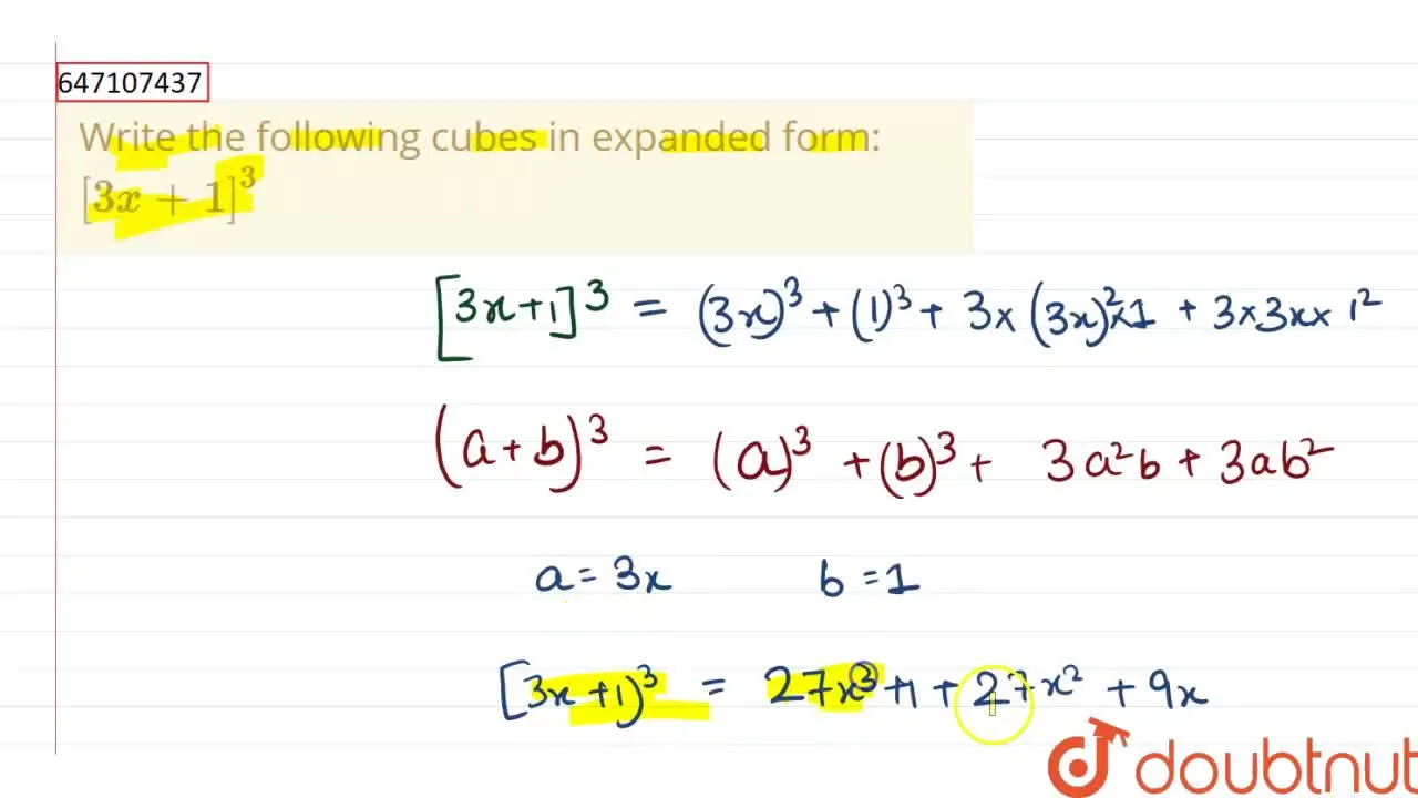 [Punjabi] Write the following cubes in expanded form: [3x+1]^3