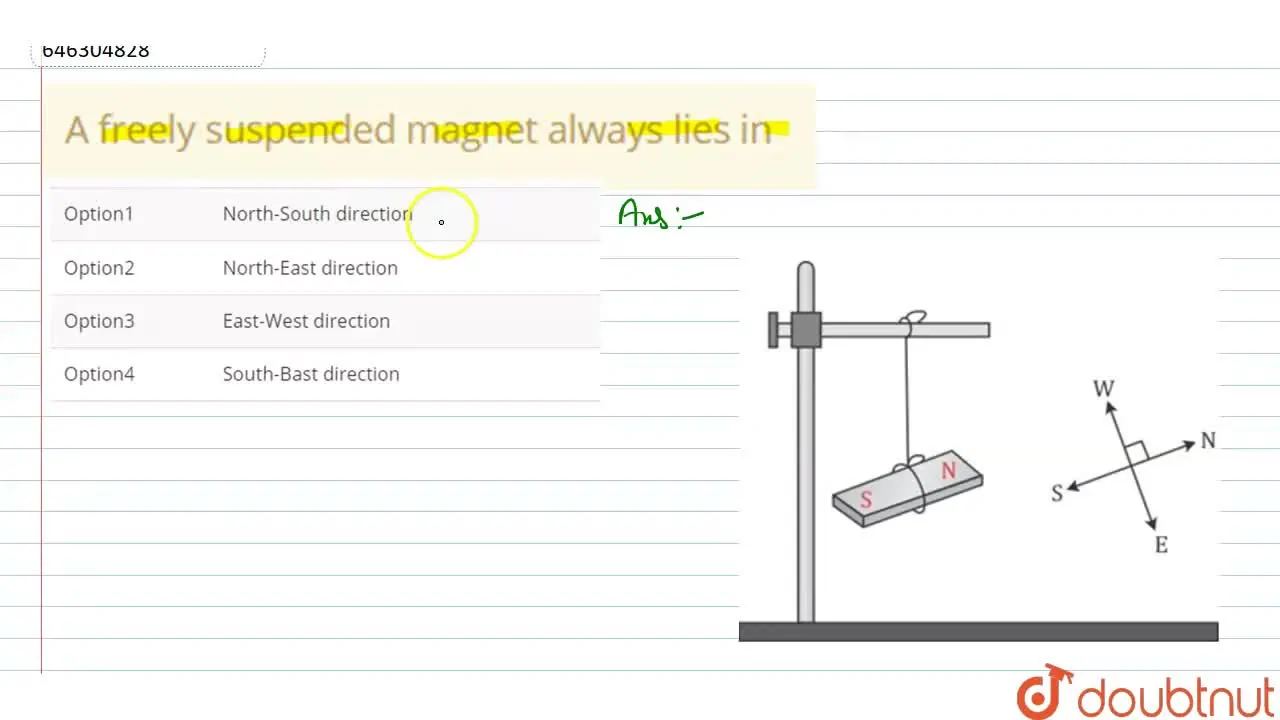 A freely suspended magnet comes to rest in the direction.