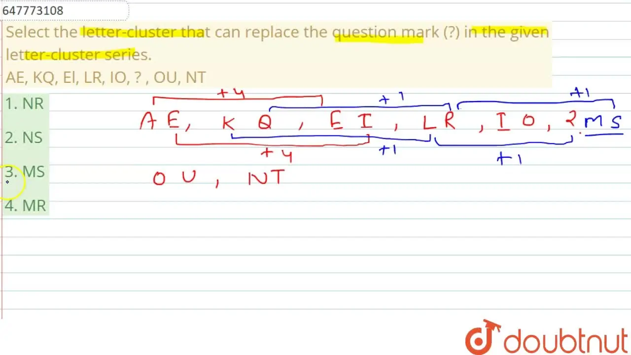 Select the letter-cluster that can replace the question mark (?) in th