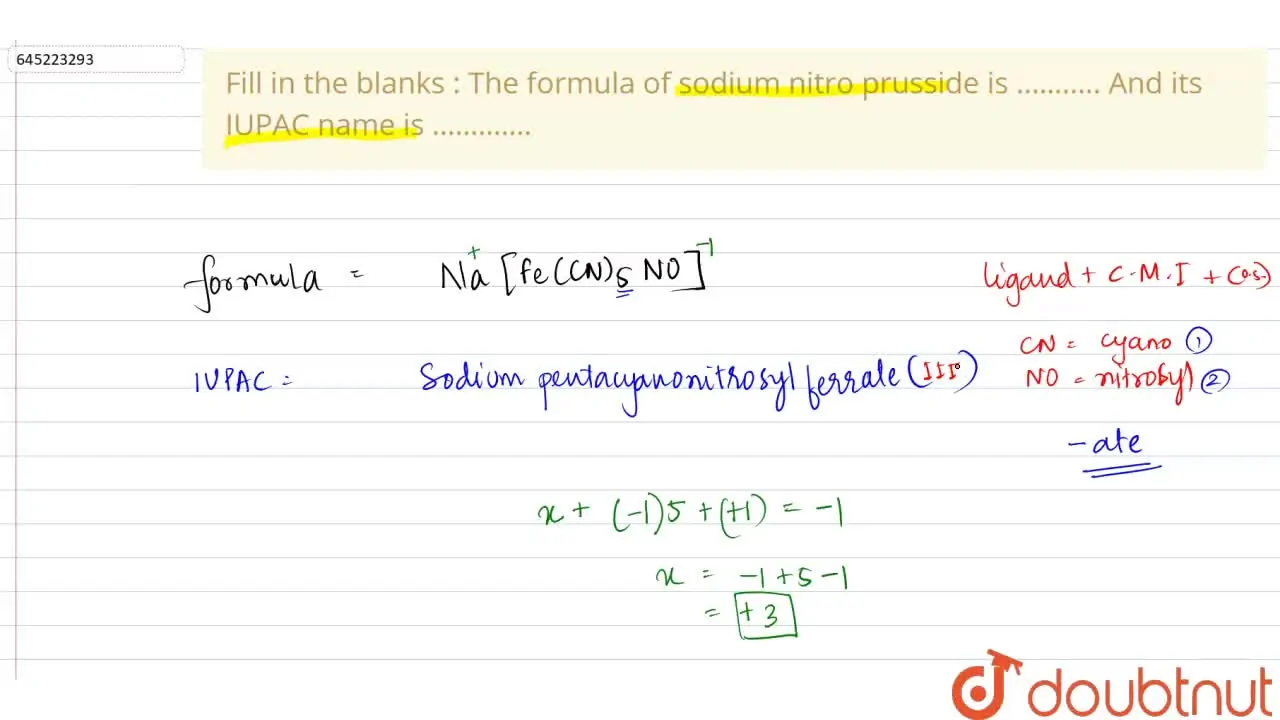 [Odia] Fill in the blanks : The formula of sodium nitro prusside is