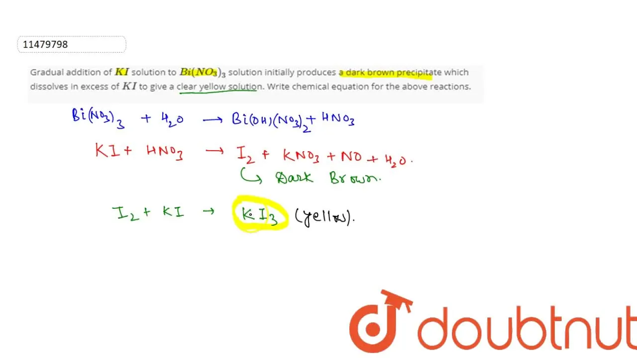 Gradual addition of KI solution to Bi(NO3)(3) solution initially produ