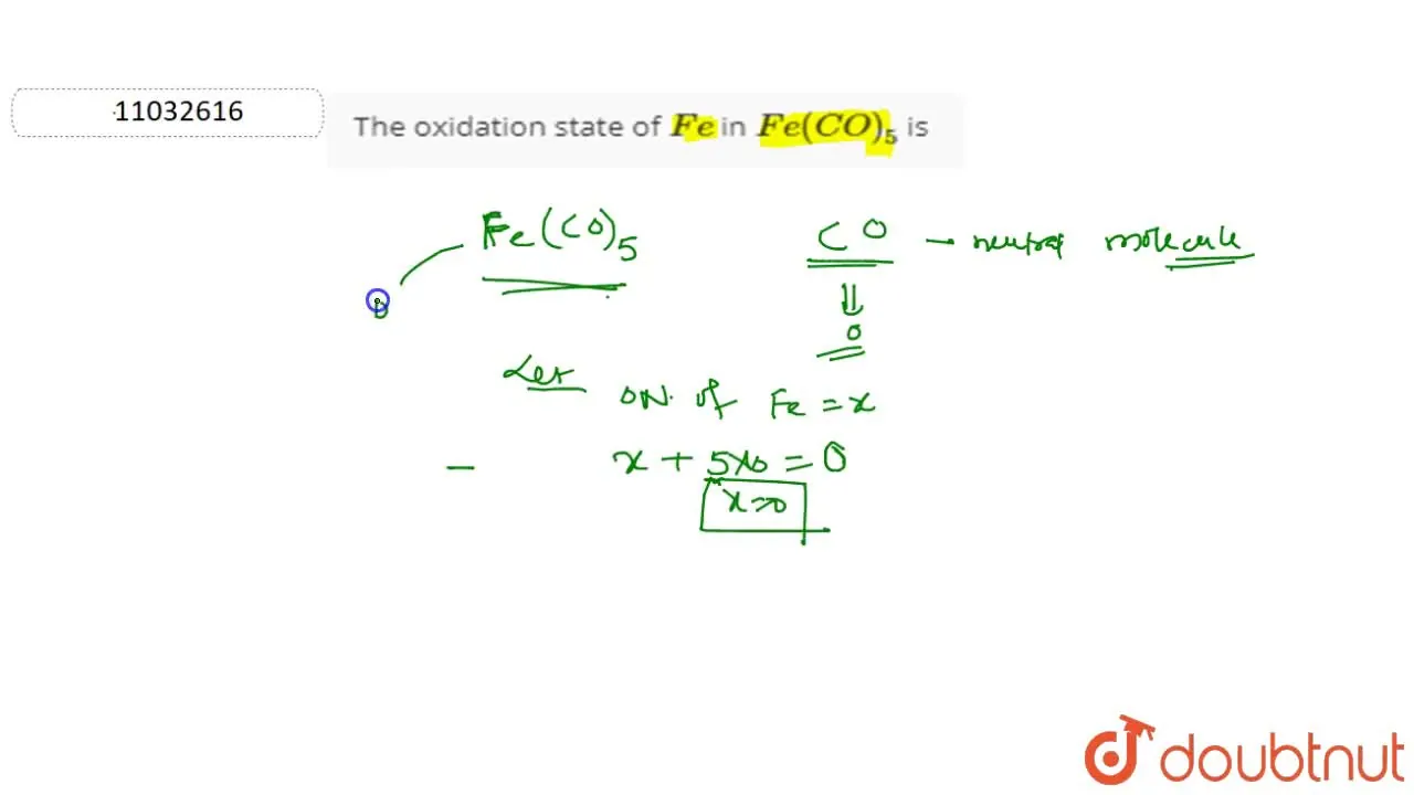 The oxidation state of Fe in Fe(CO)(5) is