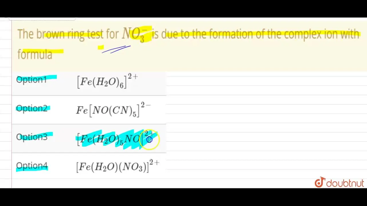 The brown ring test for NO(3)^(-) is due to the formation of the compl