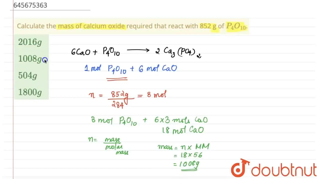 [Malayalam] Calculate the mass of calcium oxide required that react wi